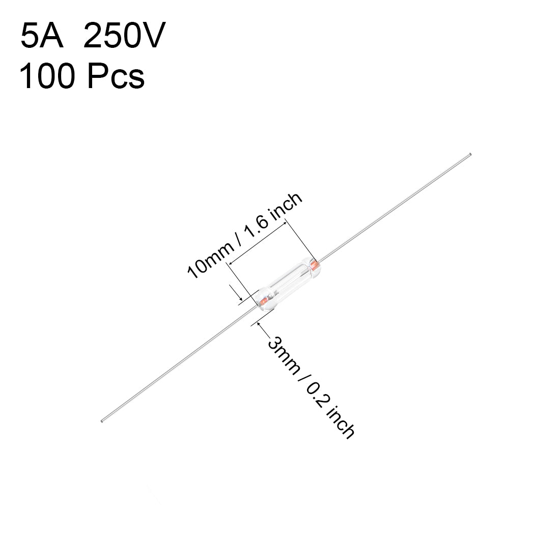 Uxcell Glass Fuses Axial with Lead Wire 5A AC250V 3x10mm Fast Blow for ...