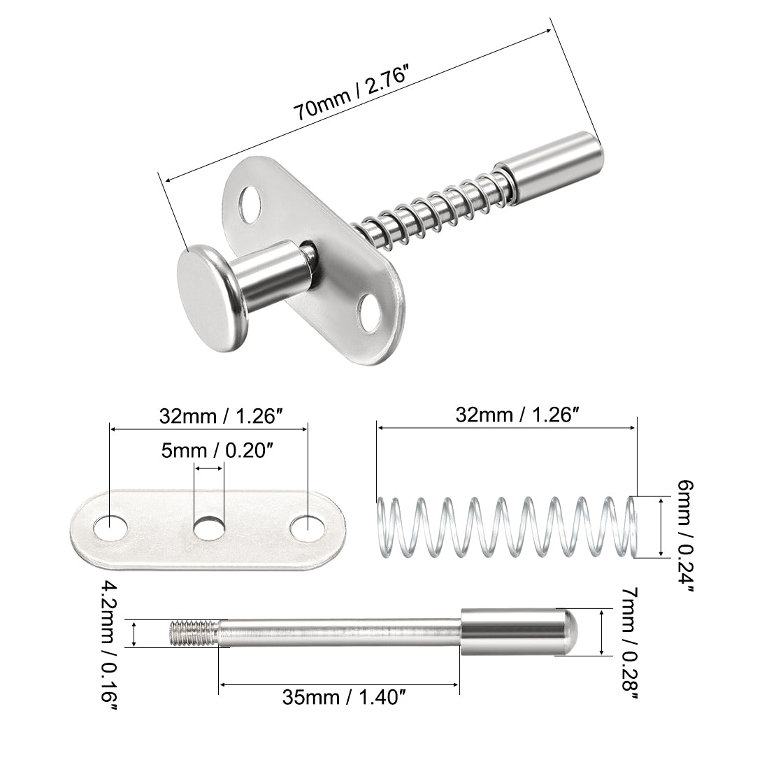 Uxcell Plunger Latches Spring-loaded Stainless Steel 7mm Dia Head 6mm ...