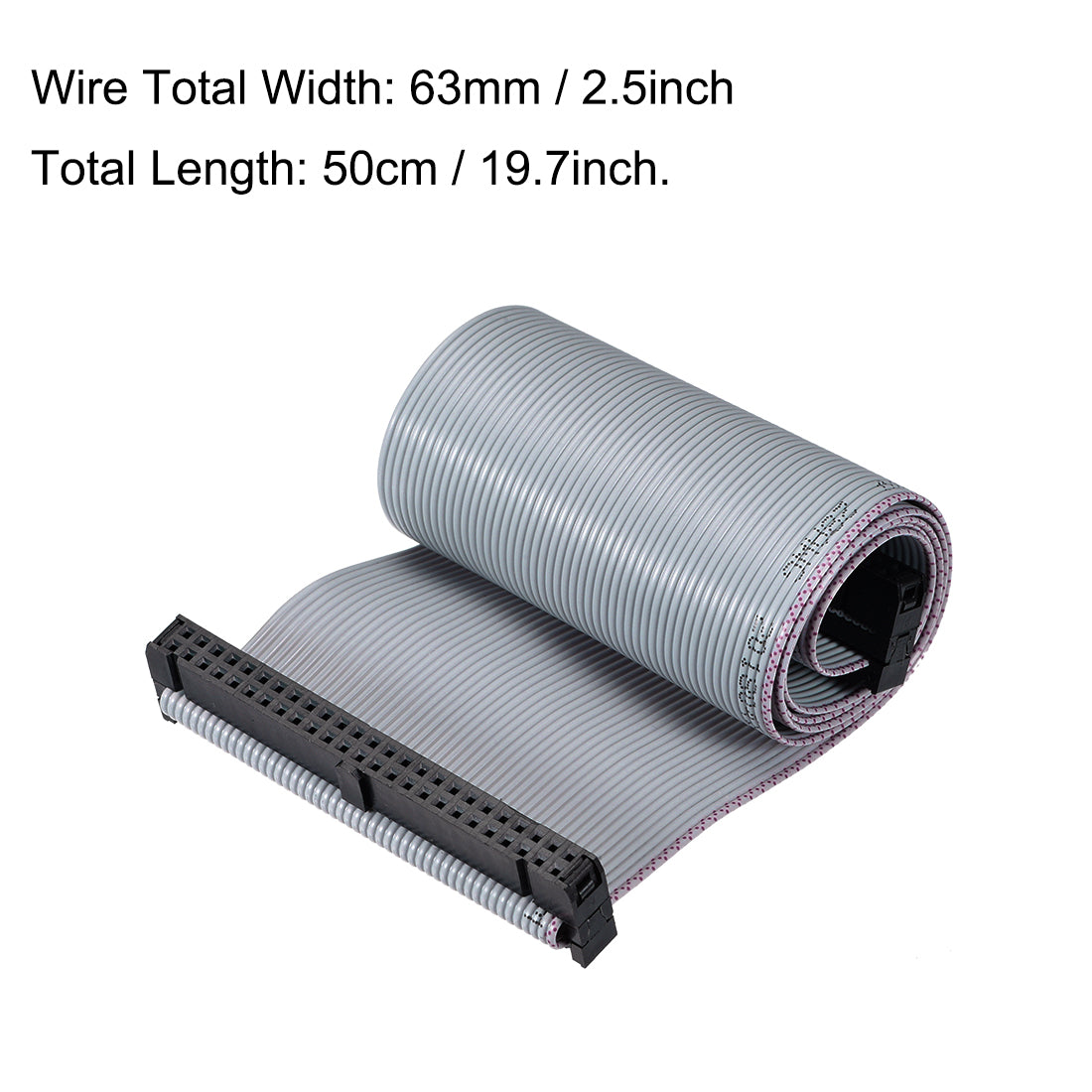 Uxcell IDC Wire Flat Ribbon Cable FC/FC Connector A-type 50Pins 2.54mm Pitch 50cm Length Gray ...