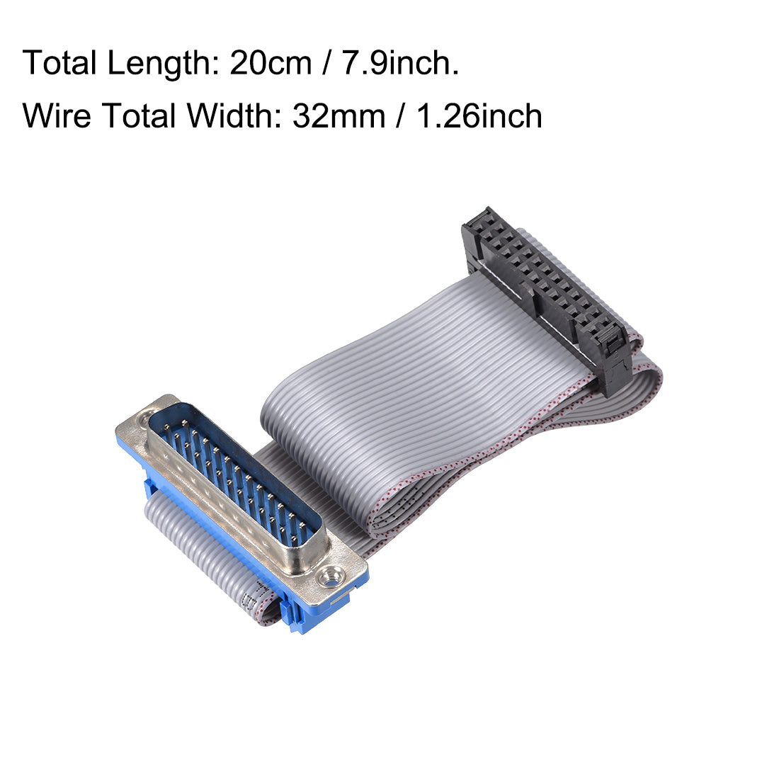 Uxcell IDC Wire Flat Ribbon Cable DB25 Male to FC-26 Female Connector 2.54mm Pitch 20cm Length ...