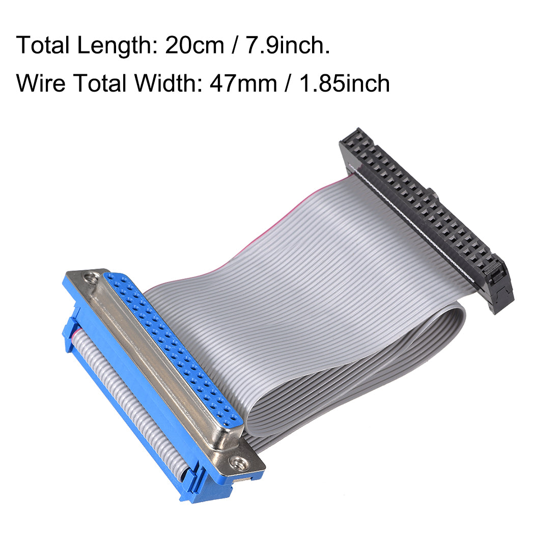 Uxcell IDC Wire Flat Ribbon Cable DB37 Female to FC-40 Female Connector 2.54mm Pitch 20cm Length ...