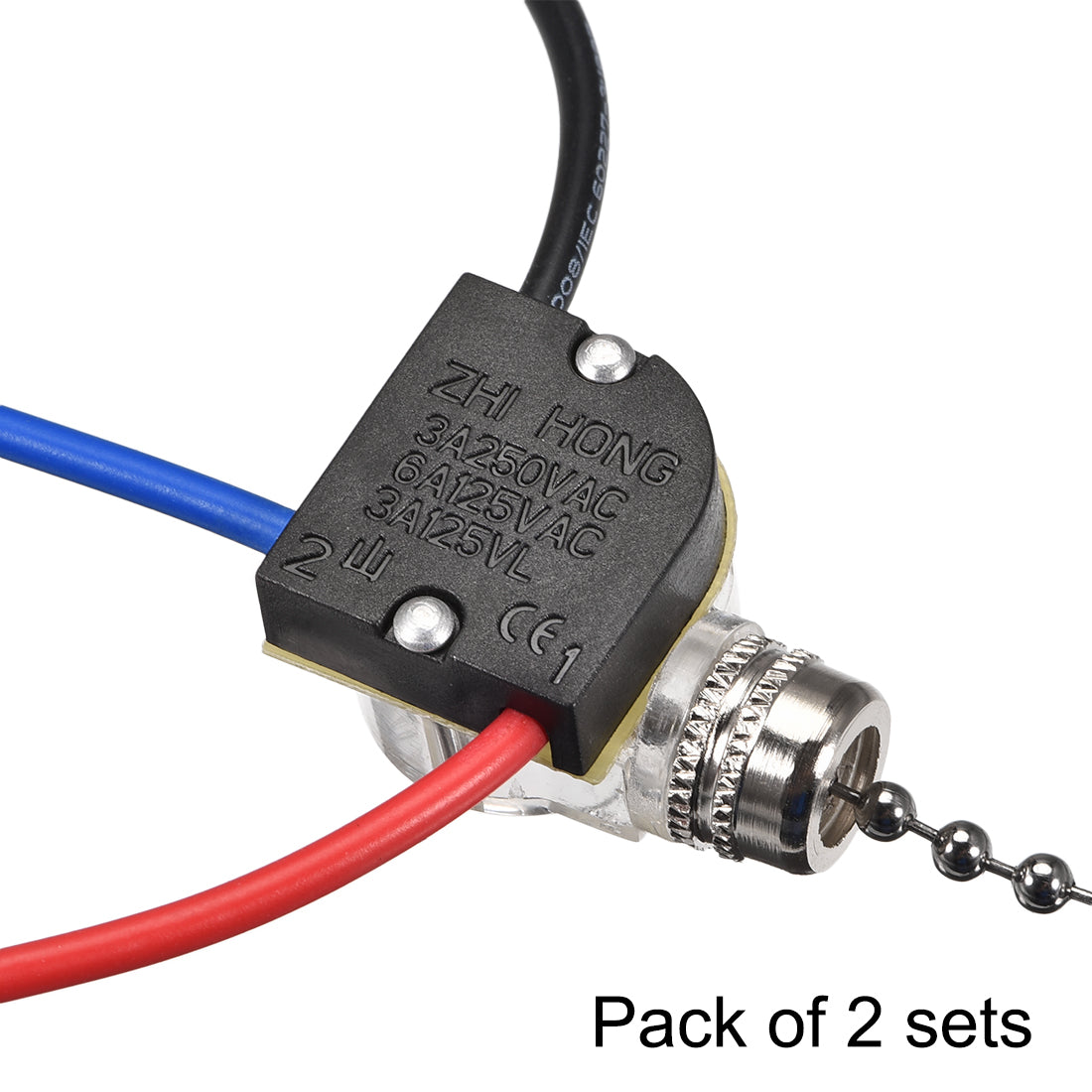 Uxcell 3 Way Fan Light Switch with Chrome Pull Chain (Pack of 2 sets ...