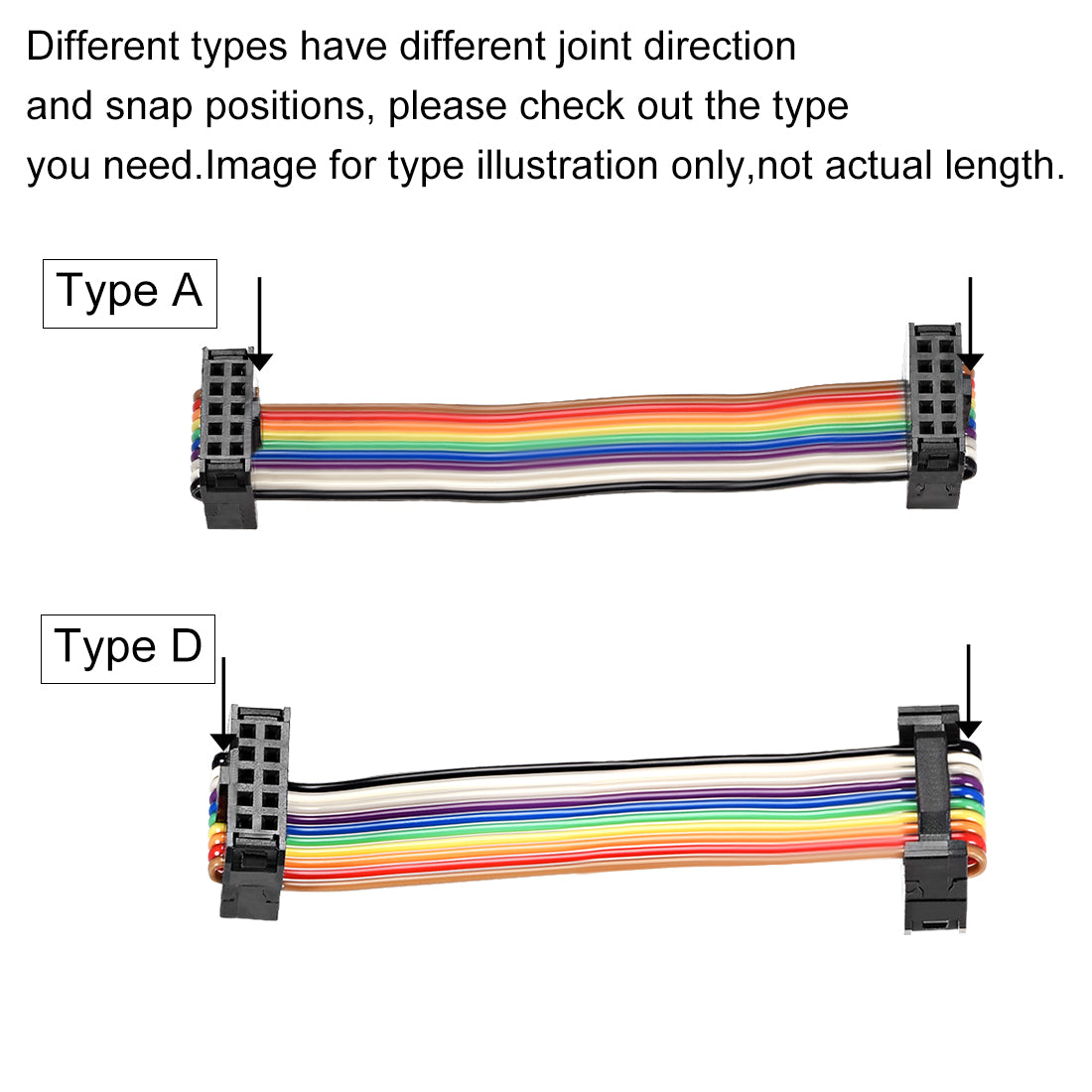 Uxcell IDC Rainbow Wire Flat Ribbon Cable 14P D-type FC/FC Connector 2 ...