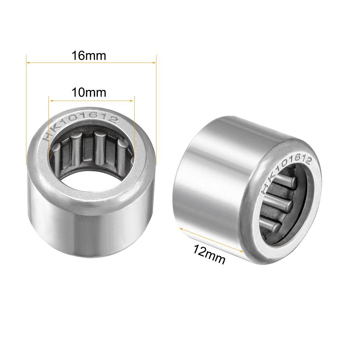 Uxcell HK101612 Drawn Cup Needle Roller Bearings 10mm Bore, 16mm OD, 12mm Width 4pcs | Harfington