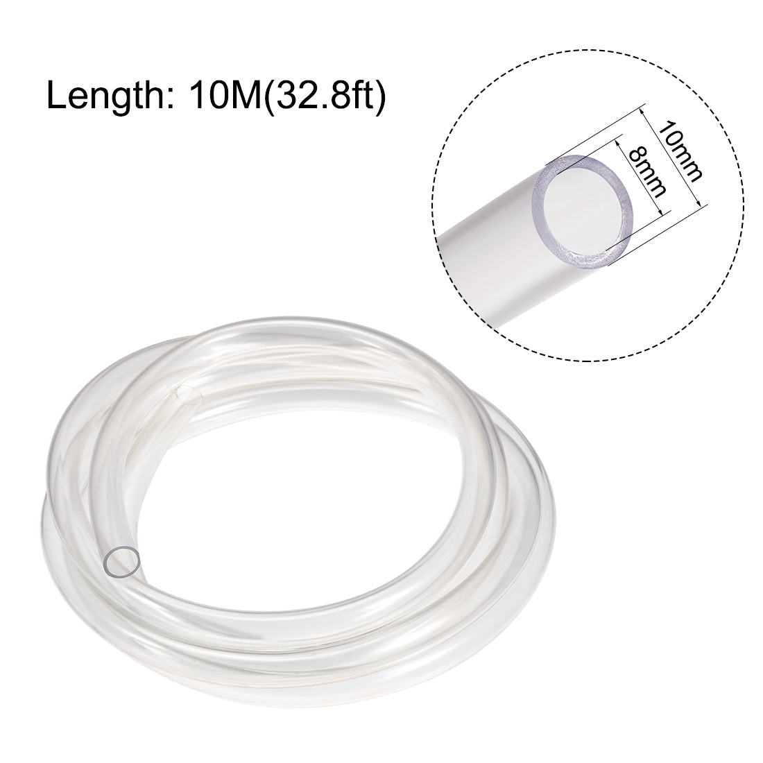 Uxcell PVC Clear Vinly Tubing,8mm ID x 10mm OD,10m,Plastic Flexible ...