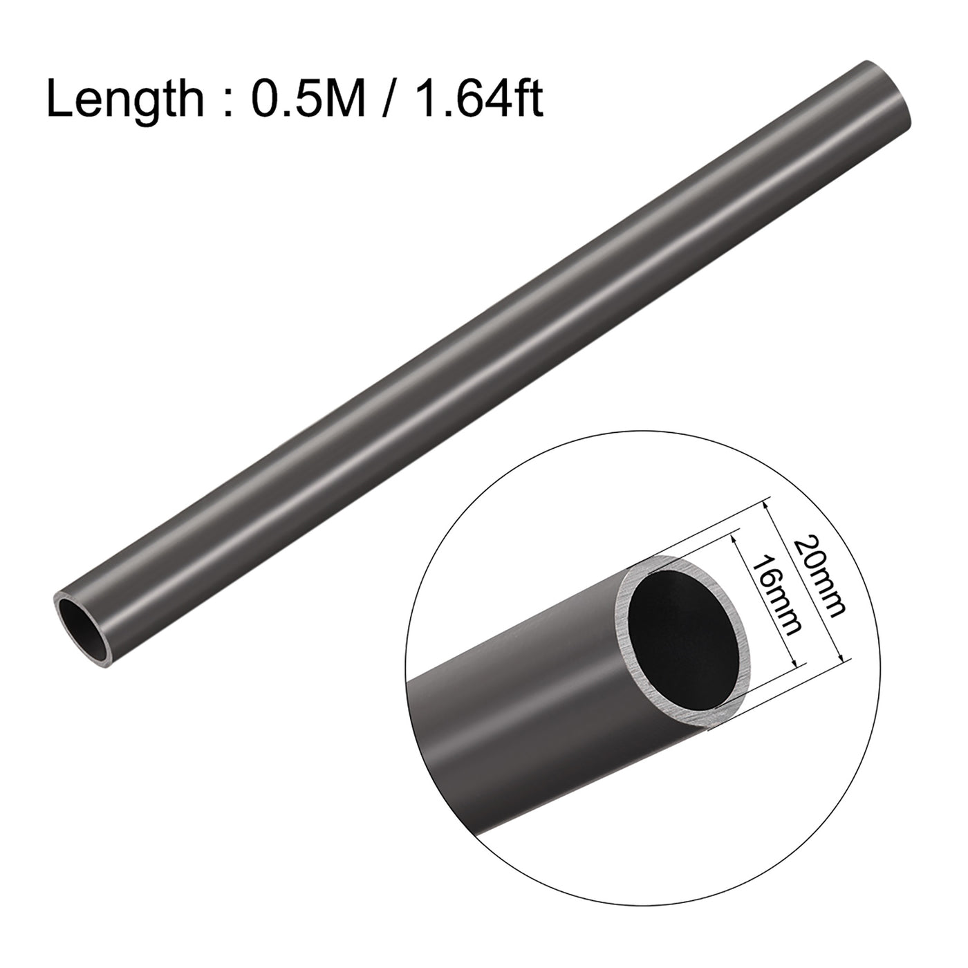 Uxcell PVC Rigid Round Tubing,16mm ID x 20mm OD,0.5M/1.64Ft Length,Gray ...