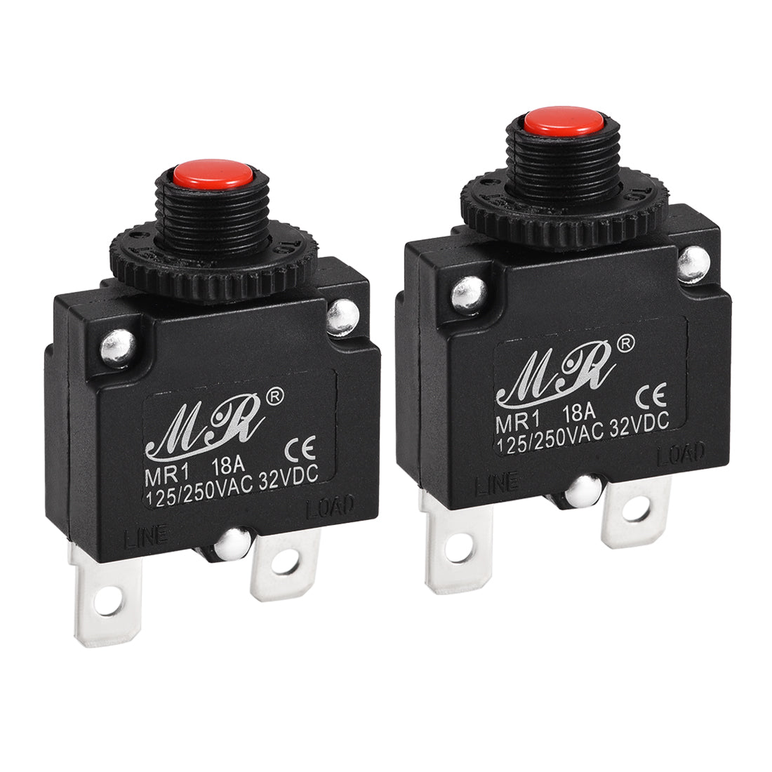 Uxcell Thermal Circuit Breakers 18A 125/250V AC 32V DC Push Button ...
