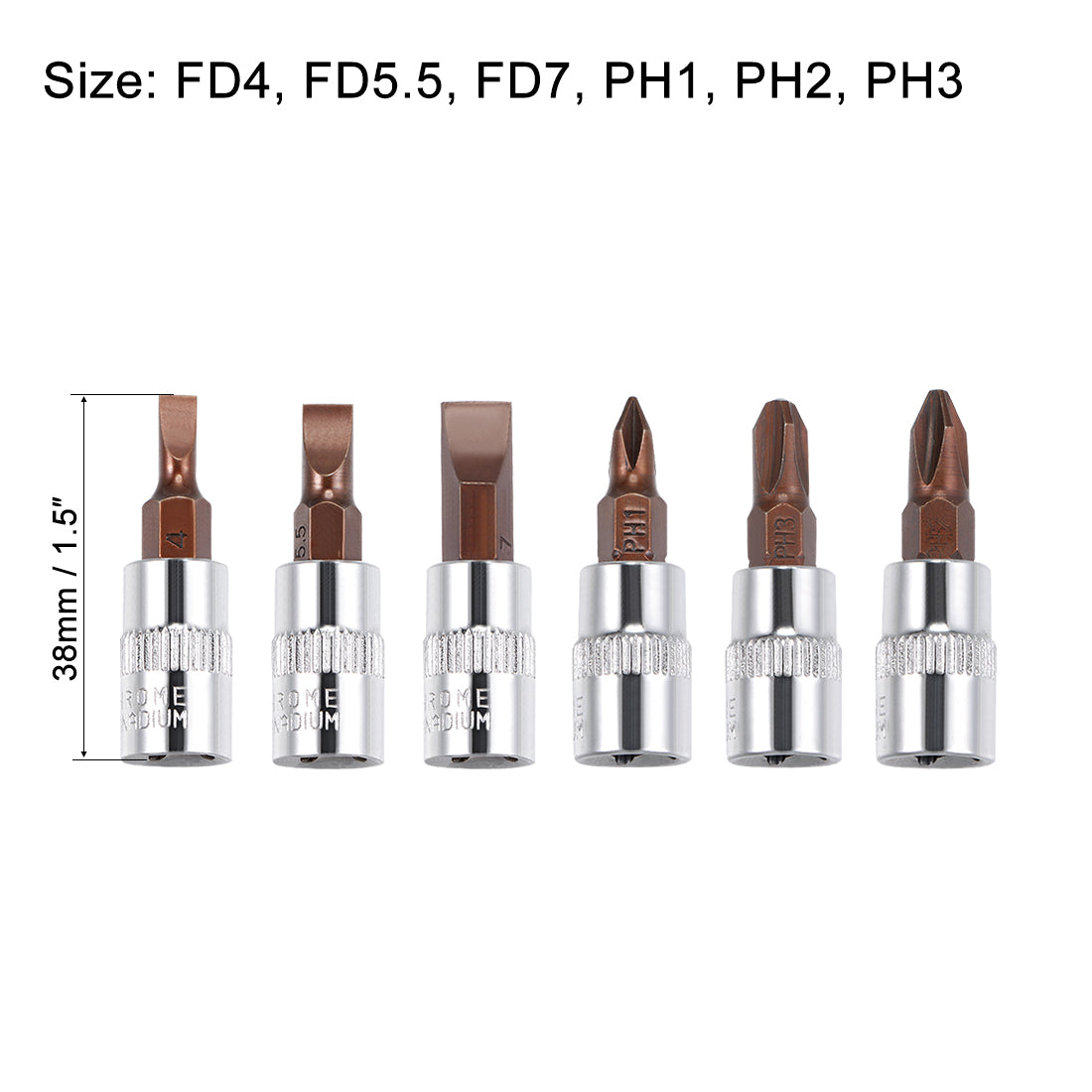 Uxcell 1/4" Drive Phillips Slotted Bit Socket Set, S2 Steel Bits, CR-V Sockets 6-Piece (PH1-PH3 ...