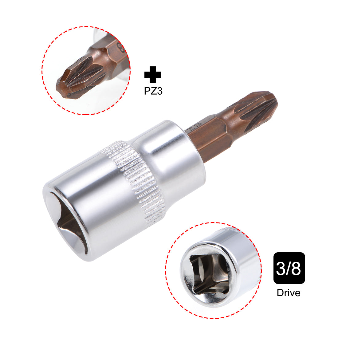 Uxcell 3/8-Inch Drive Bit Socket PZ3 S2 Steel 48mm Length 3 Pcs ...