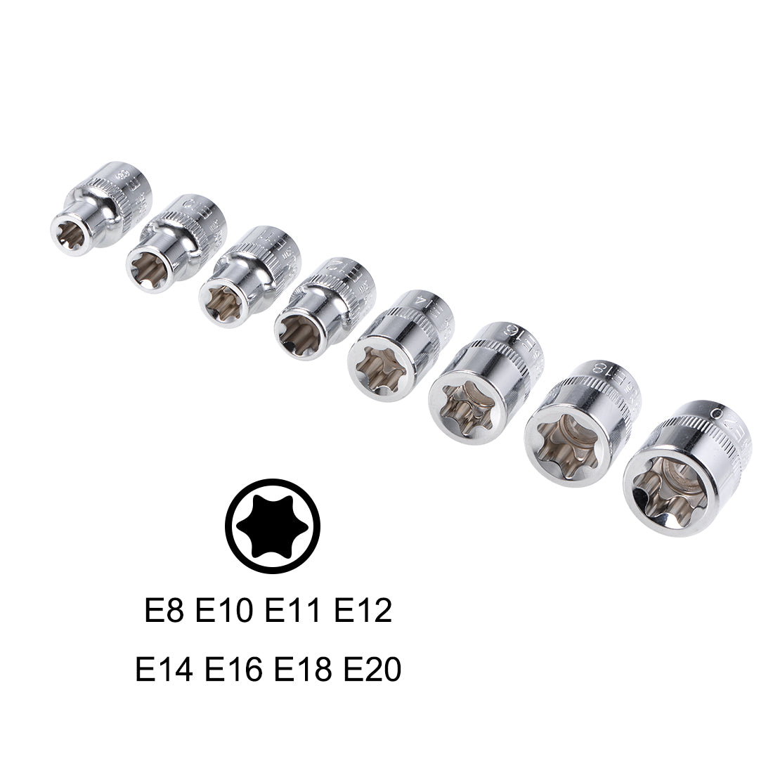 Uxcell 3/8-Inch Drive External Torx Shallow Socket Set E8 E10 E11 E12 E14 E16 E18 E20 Cr-V Steel ...