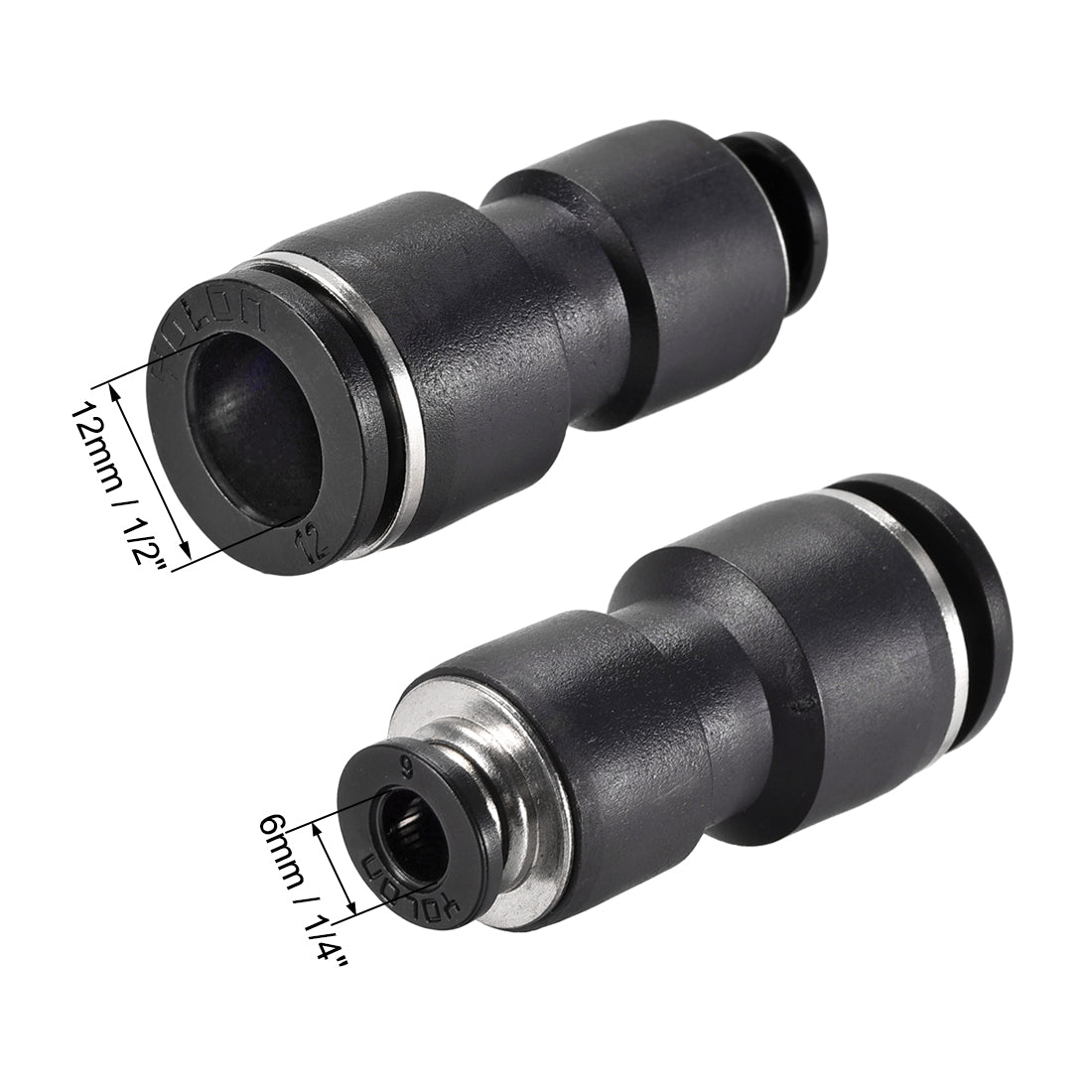 Uxcell Plastic Straight Union Push to Connect Tube Fitting 12mm-6mm OD ...