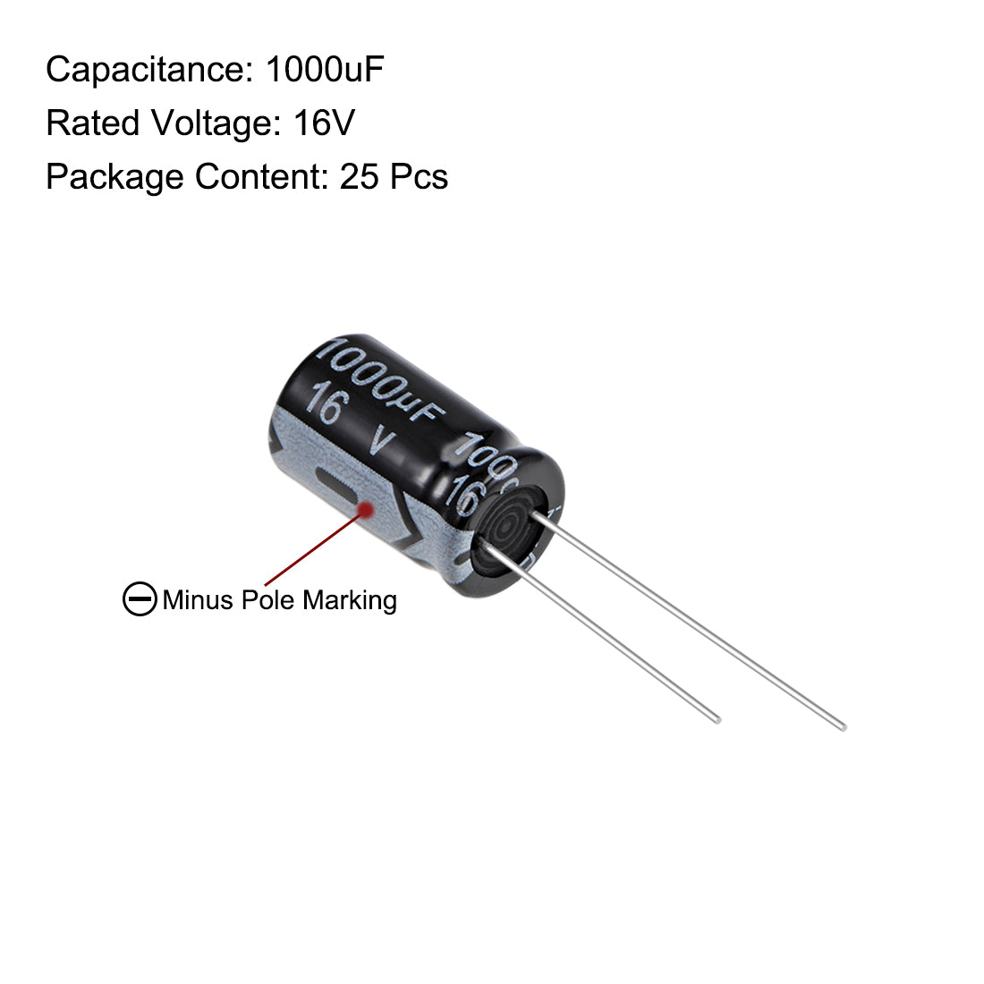 Uxcell 1000uF 16V Capacitor, Aluminum Electrolytic Capacitors 105C High ...
