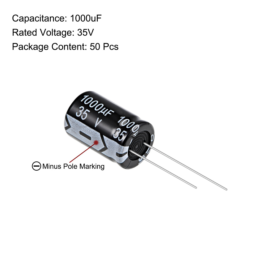Uxcell 1000uF 35V Capacitor, Aluminum Electrolytic Capacitors 105C High ...