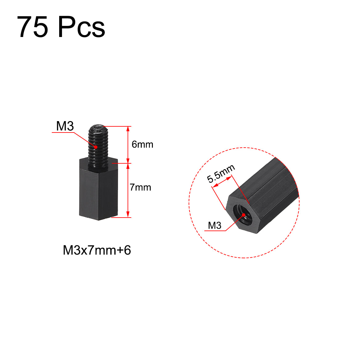 Uxcell M3 Male to Female Hex Nylon Spacer Standoff 75pcs | Harfington