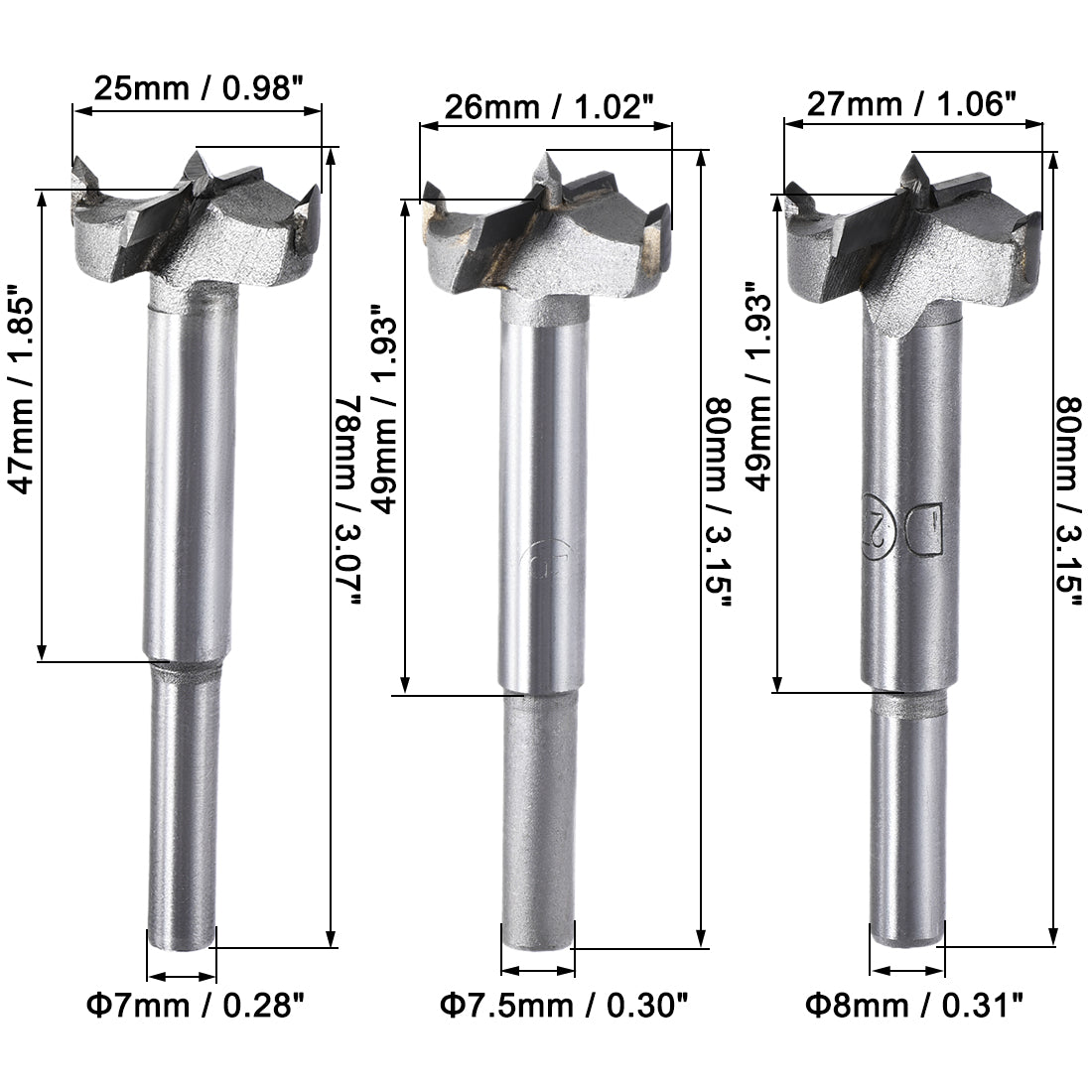 Forstner Wood Boring Drill Bits Dia. Hole Saw Carbide Alloy Steel Tip ...