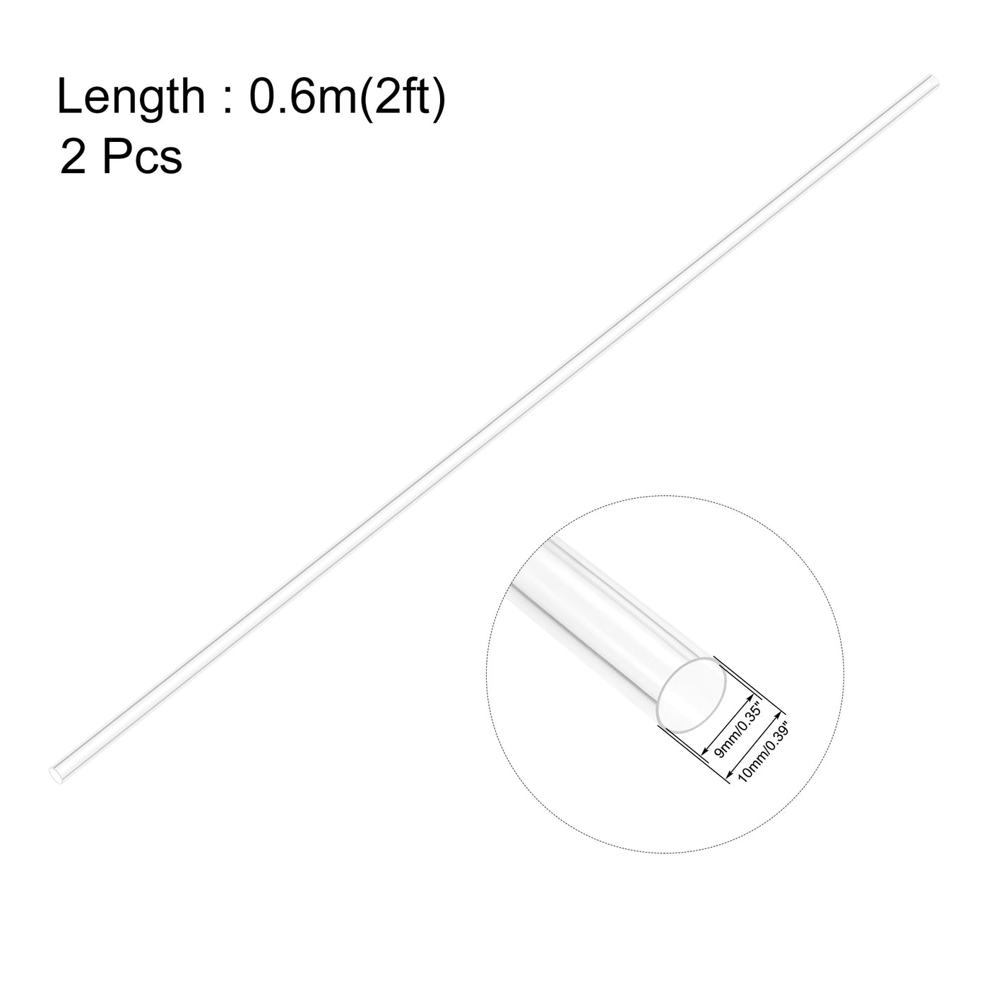Uxcell 2pcs Clear Rigid PVC Pipe 1 3/16"(30mm) ID x 1 1/4"(32mm) x 2ft, 0.04" Wall Round Tube ...