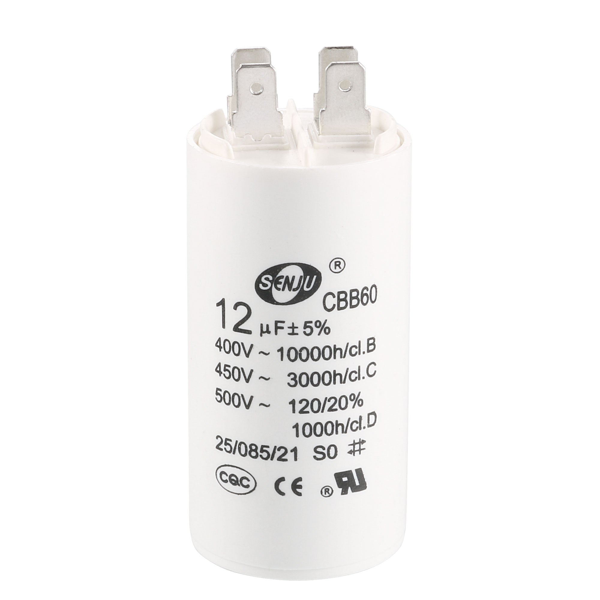 Uxcell CBB60 Run Capacitor 12uF 450V AC Double Insert 70x35mm White for ...