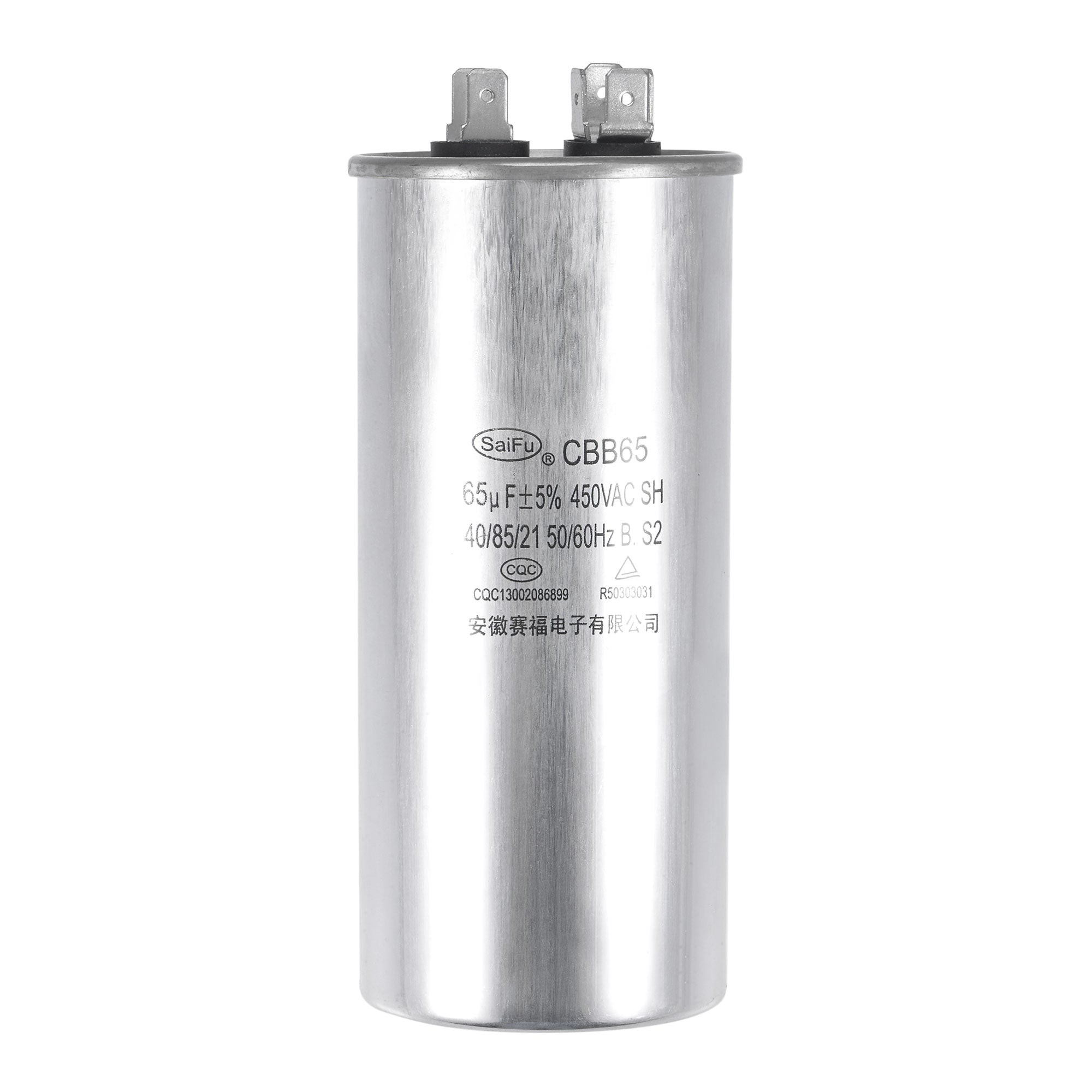 Uxcell Run Capacitor Round CBB65 65uF 65mfd 450V AC 40/85/21 Aluminum ...