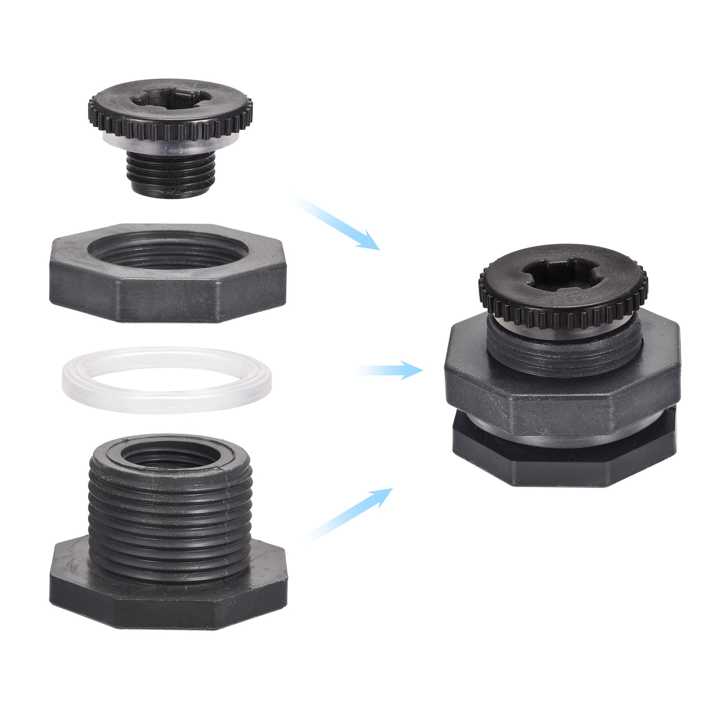 Uxcell PVC Bulkhead Tank Adapter G1/2 Thread with Plug and 16mm OD ...