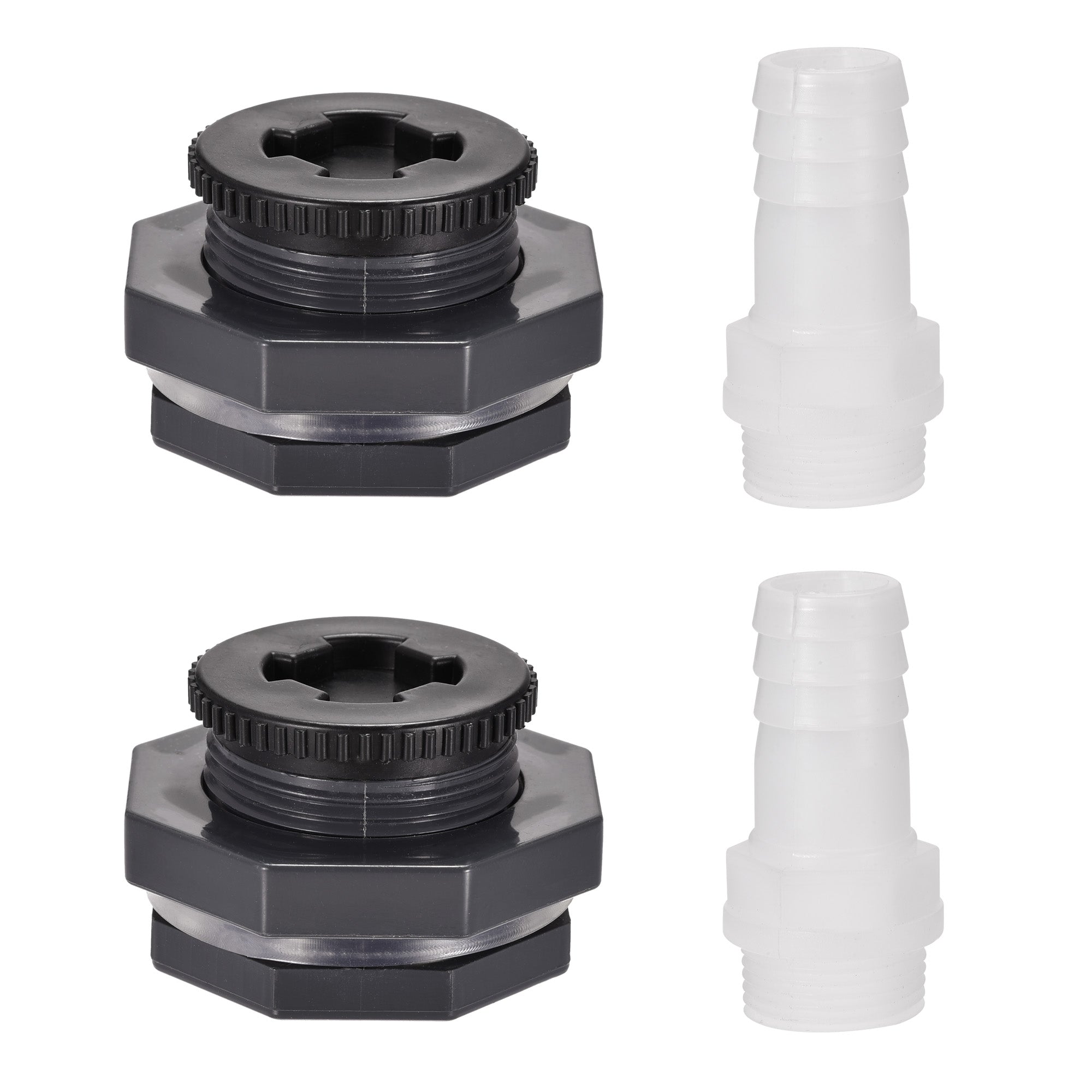 Uxcell PVC Bulkhead Tank Adapter G1 Thread with Plug and 27mm OD Barbed ...