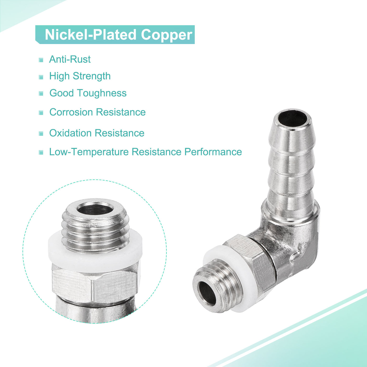 Nickel-plated Copper Hose Barb Fittings Elbow Barbed Male Thread Right ...