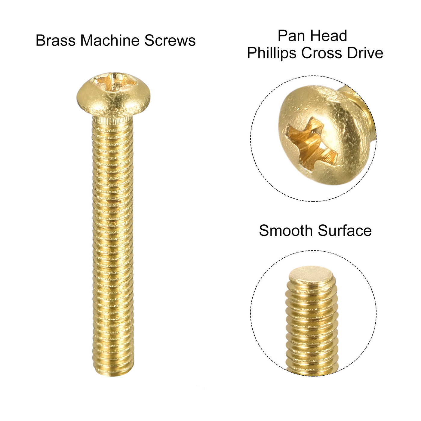 Uxcell Brass Machine Screws, Phillips Pan Head Fastener Bolts for ...