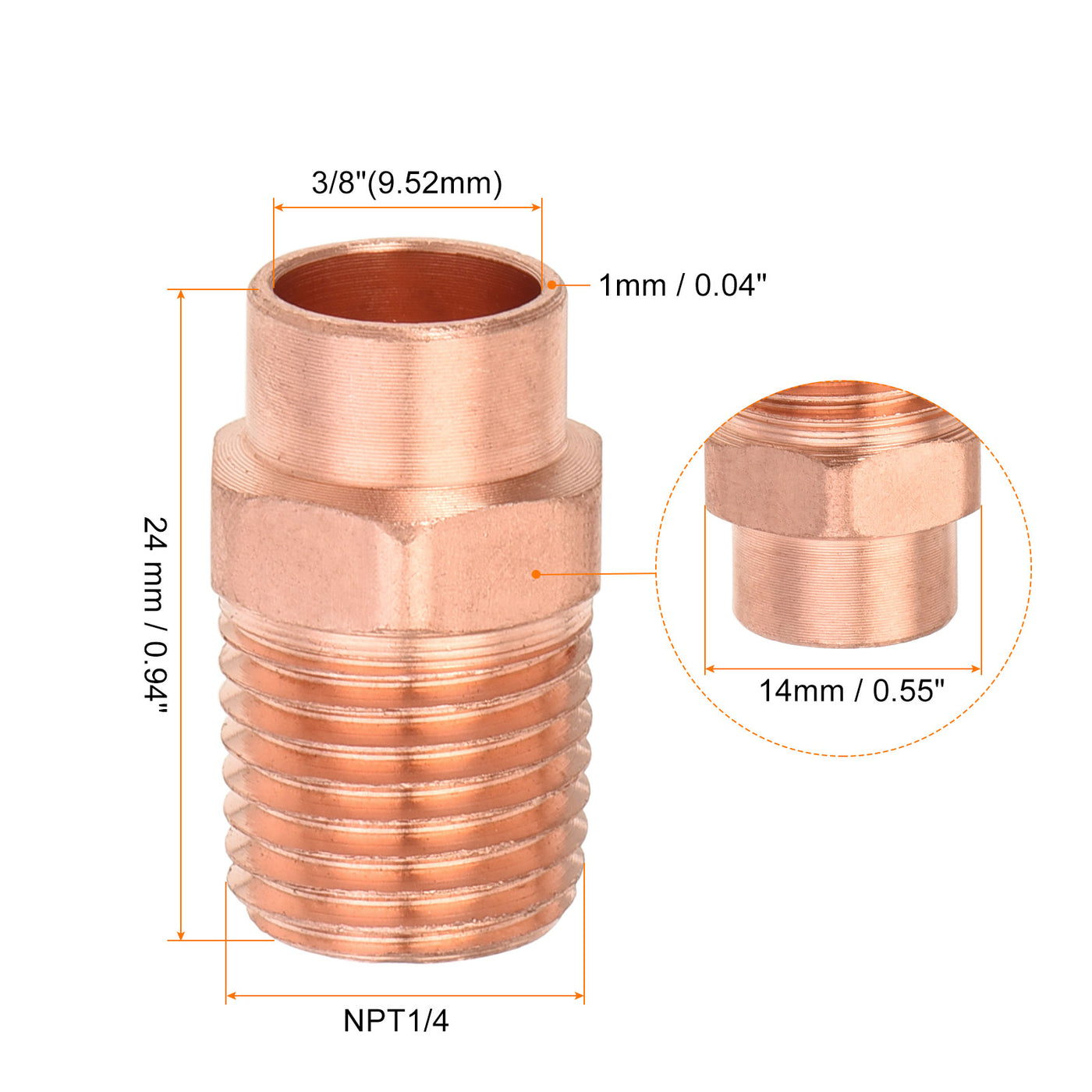 1/2 Inch Copper Male Adapters NPT3/8 Reducing Thread Fitting | Harfington