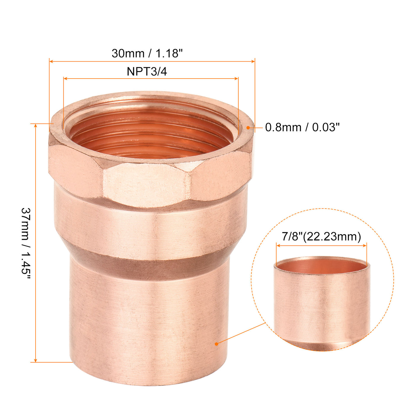 Copper Female Adapters NPT Internal Thread Welding Fitting for HVAC ...
