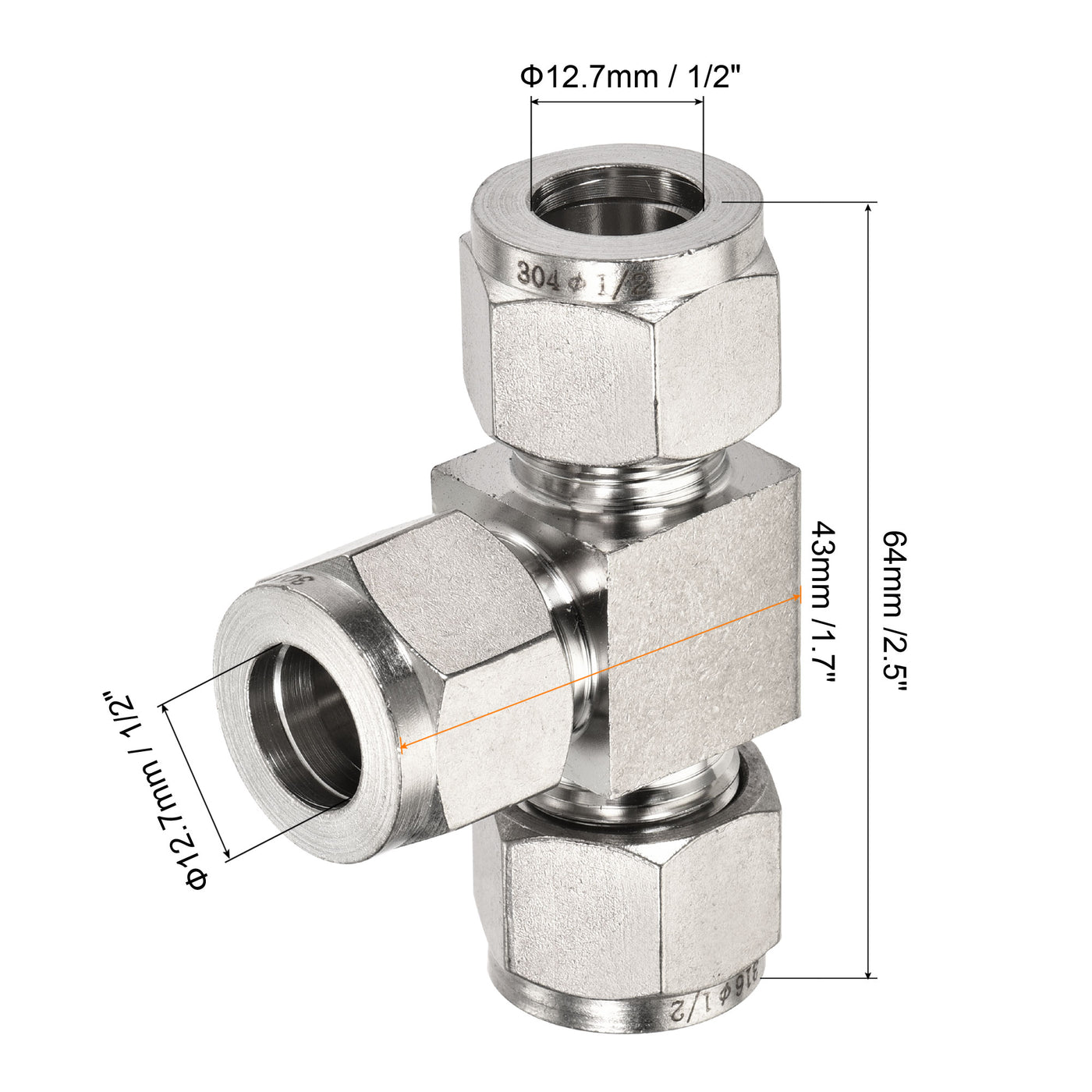 Quick Connect Air Line Compression Fittings Stainless Steel T Type Tee ...