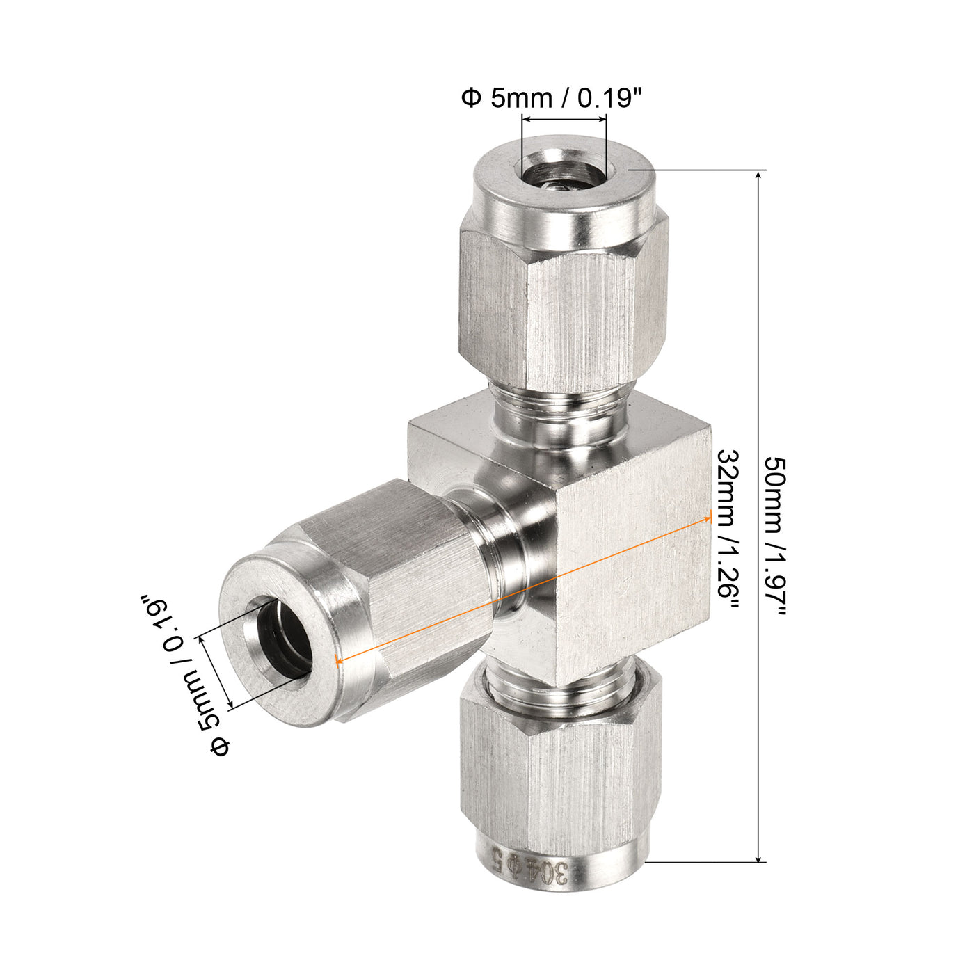 Quick Connect Air Line Compression Fittings Stainless Steel T Type Tee ...