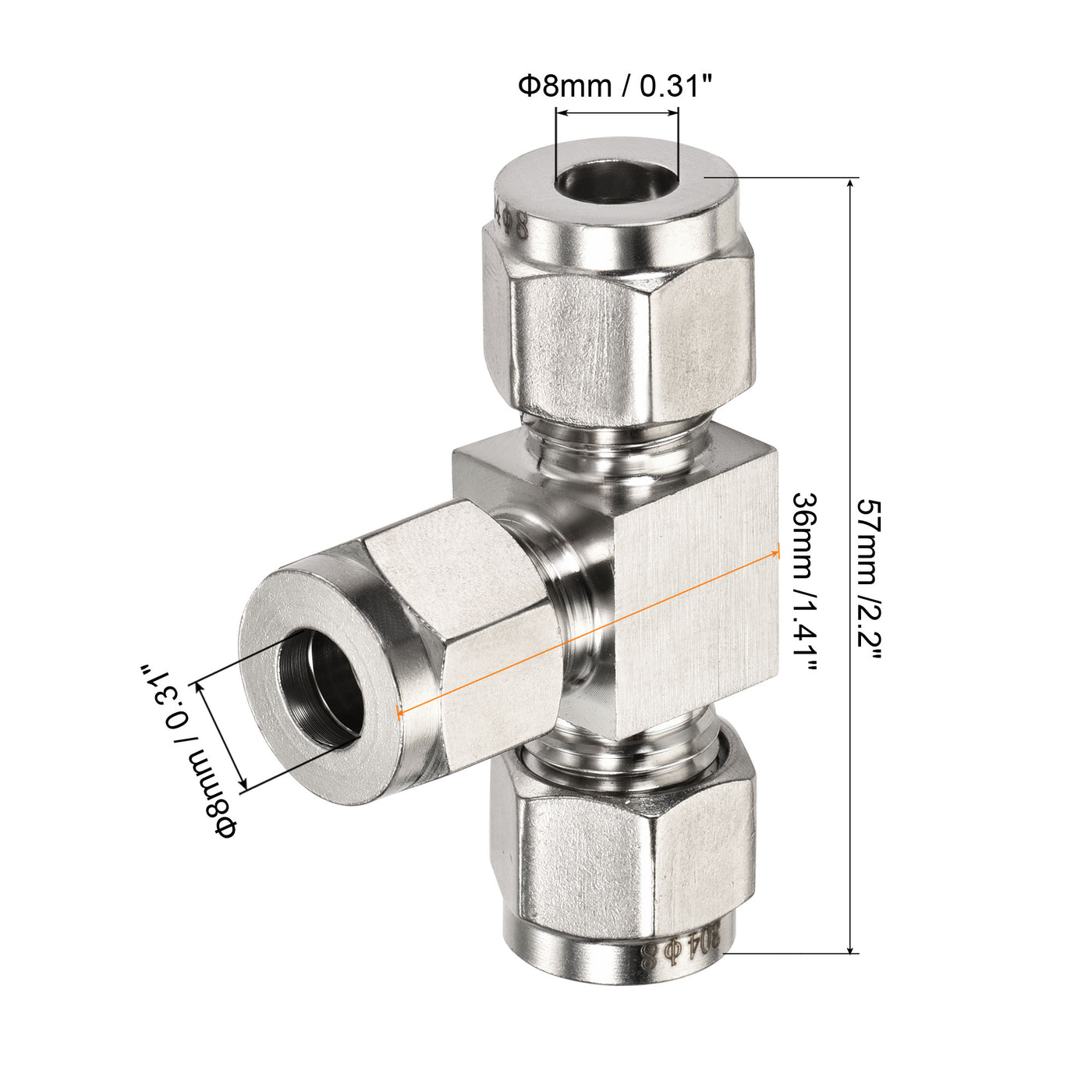 Quick Connect Air Line Compression Fittings Stainless Steel T Type Tee ...