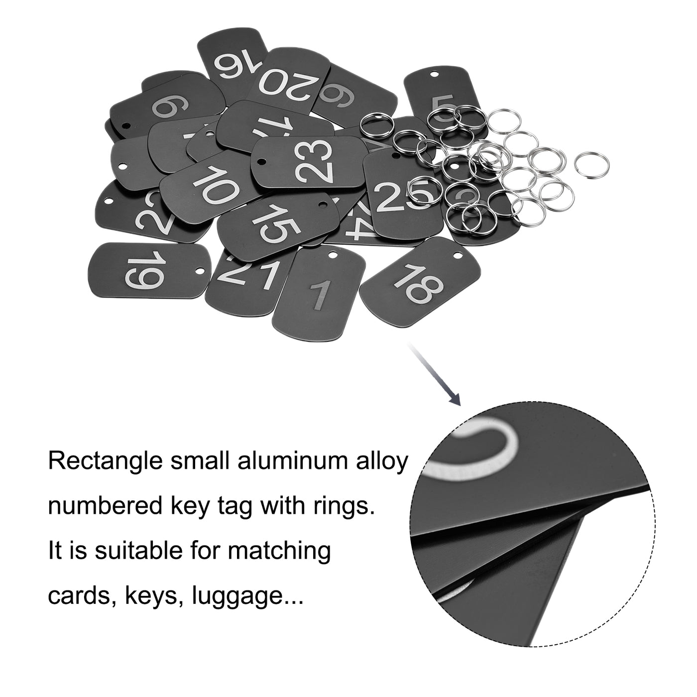 Numbered Tag, Aluminum Key Tags Metal ID Tags, Number with Ring ...