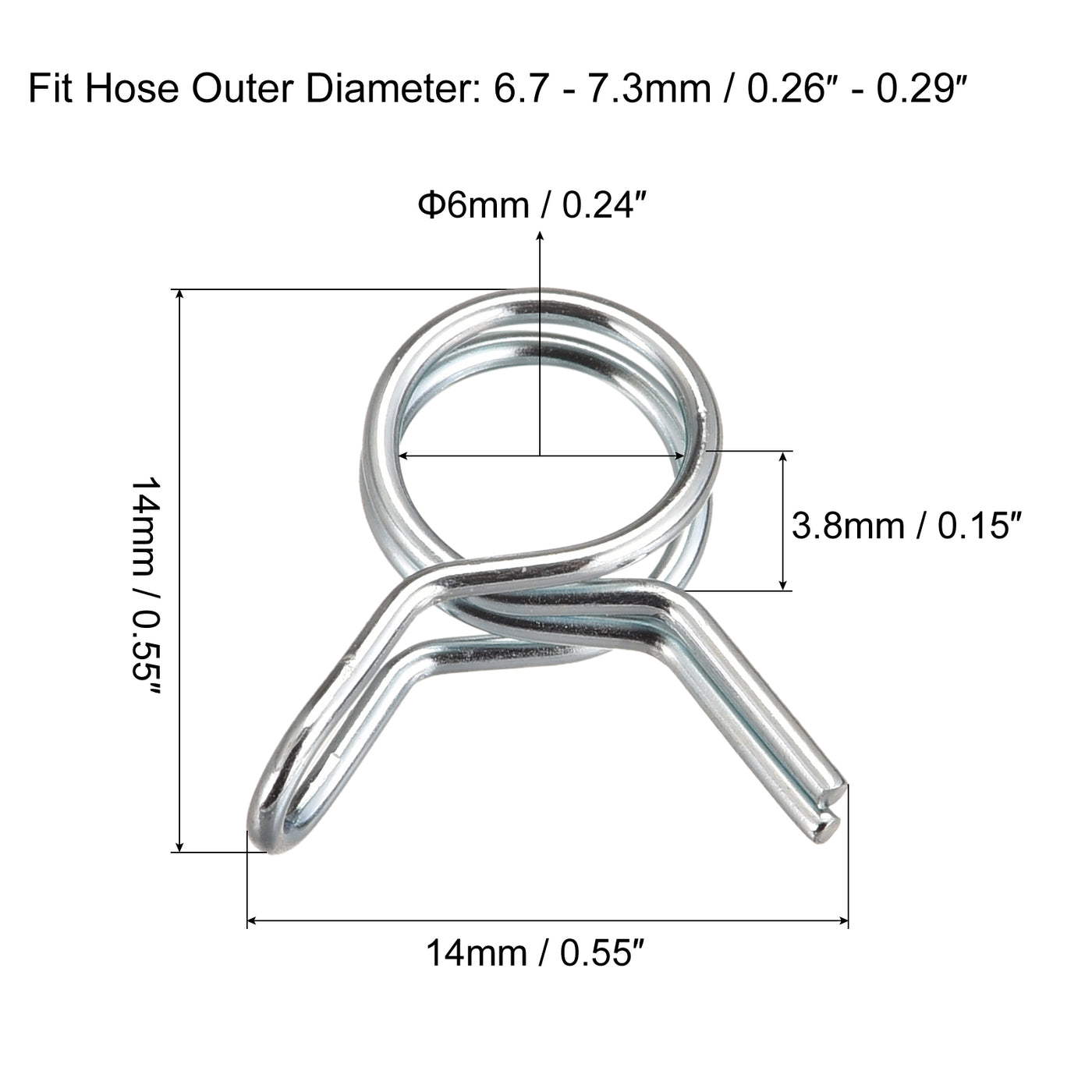 Double Wire Spring Hose Clamps, 65Mn Steel Hose Fuel Line Silicone Tube ...